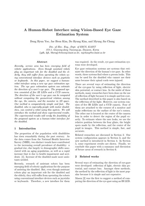 Pdf A Human Robot Interface Using Vision Based Eye Gaze Estimation System