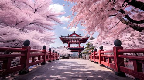 Premium Photo Beautiful Japanese Temple Cherry Blossom Trees