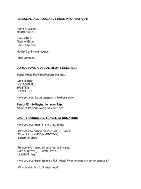 Online Nonimmigrant Visa Application Form Ds 160 Pdf Travel Visa