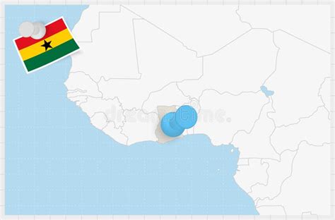 map of ghana with a pinned blue pin pinned flag of ghana stock vector