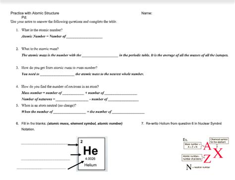 Solved Name Practice With Atomic Structure Pd Use Your
