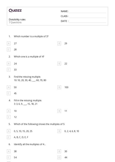 Divisibility Rules Worksheets For Rd Class On Quizizz Free Printable