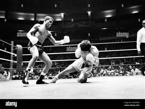 Shigenatzu Nemoto Of Japan Right Is Kocked Down In The 9th Round By Ernesto Marcel Of Panama