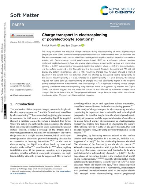 Pdf Charge Transport In Electrospinning Of Polyelectrolyte Solutions