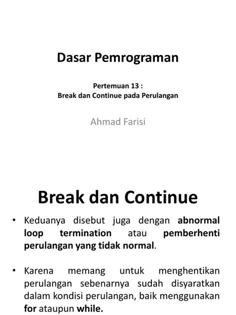 break dan continue dalam python pdf
