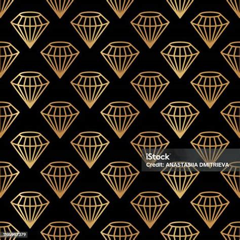 최소한의 트렌디 한 스타일의 육각 보석 원활한 패턴 검은 색 배경에 골드 선형 다이아몬드 벡터 결정체에 대한 스톡 벡터 아트 및