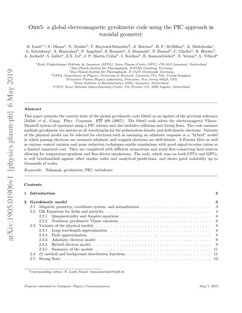 Pdf Orb5 A Global Electromagnetic Gyrokinetic Code Using The Pic Approach In Toroidal Geometry