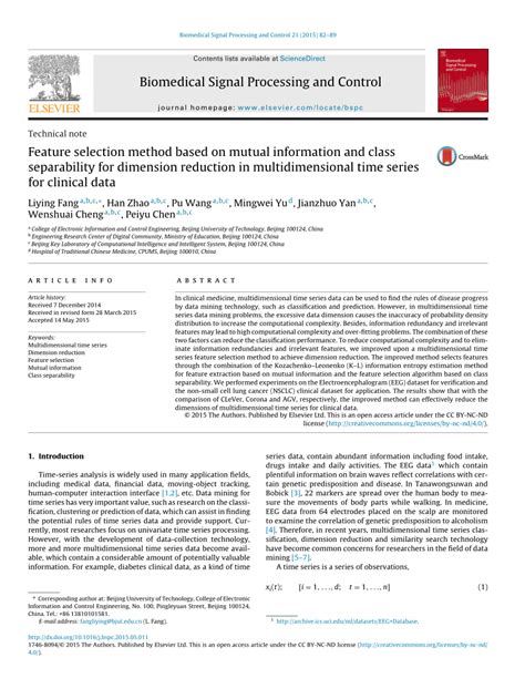 PDF Feature Selection Method Based On Mutual Information And Class Separability For Dimension