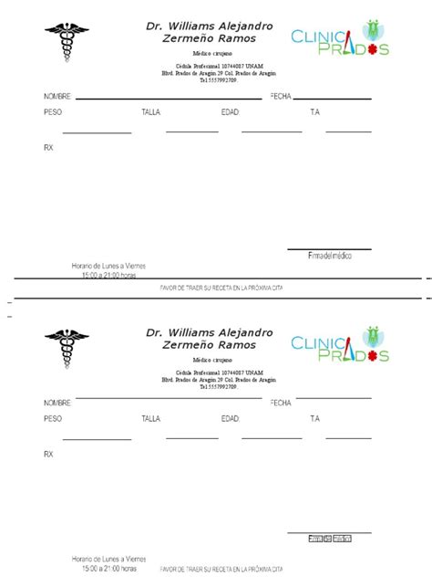 Formato De Receta Medica Para Imprimir Pdf