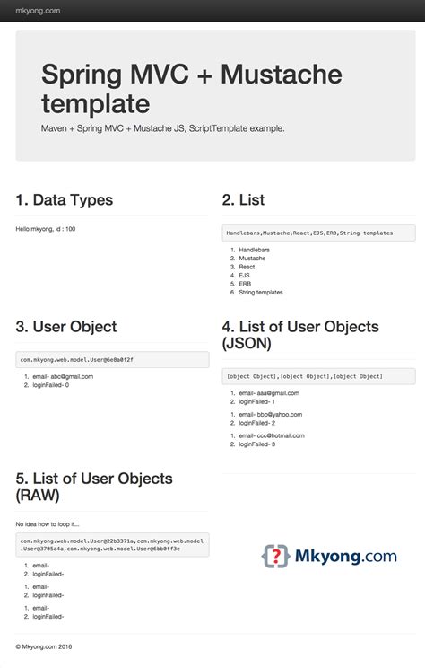 Spring MVC Mustache JS Template Example Mkyong