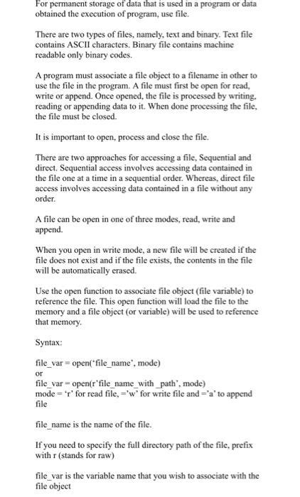 Solved For Permanent Storage Of Data That Is Used In A