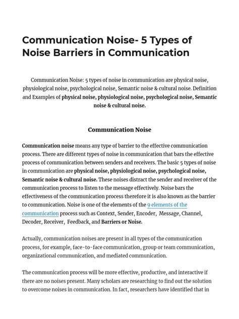 communication noise 5 types of noise in communication barriers pdf
