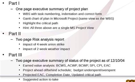 Solved Part I One Page Executive Summary Of Project Plan Wbs With