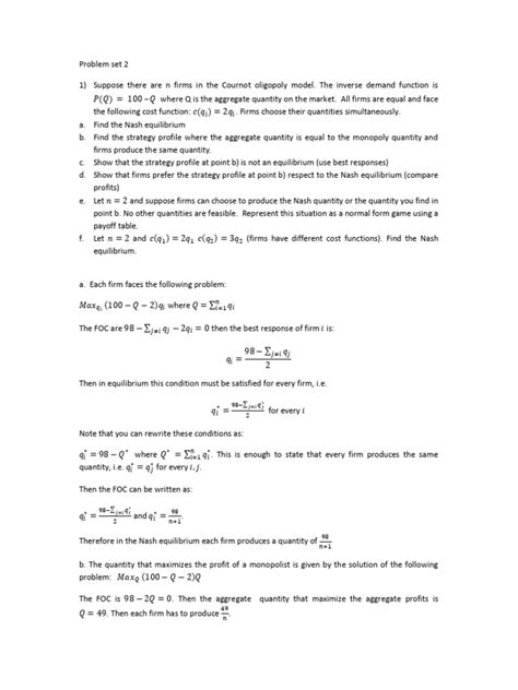 Problem Set 2 Solutions Pdf Economic Equilibrium Profit Economics