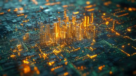 A Glowing Futuristic Cityscape Emerges From A Circuit Board Symbolizing Digital Innovation And