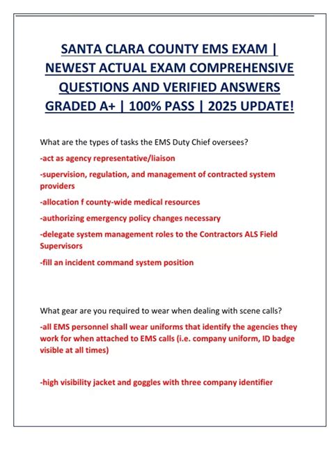 Santa Clara County Ems Exam Newest Actual Exam Comprehensive