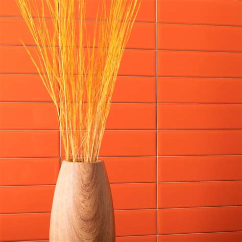Pressed Glazed Ceramic 3 X 10 Subway Wall Tile In Bright Orange Made