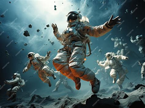Premium Photo | A group of astronauts floating in the air Generative AI