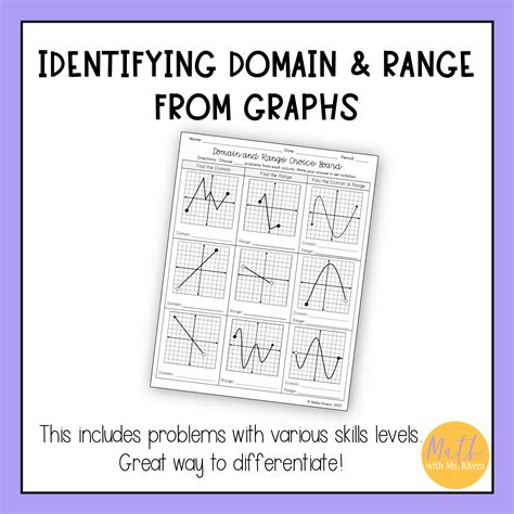 Identifying Domain And Range From Graphs Worksheet Choice Board For Algebra 1 Maila Rivera