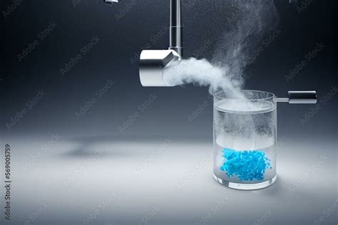 Liquid Nitrogen Frozen Faucet And Lever Visible Floating White Condensation Smoke From