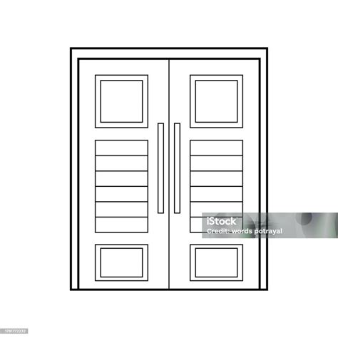 손으로 그린 아이 그림 벡터 일러스트 레이 션 6 패널 이중 문 흰색 배경에 고립 가구에 대한 스톡 벡터 아트 및 기타 이미지 가구 갈색 건물 정면 Istock