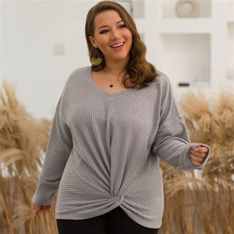 Badu Bg Голям размер модерна дамска блуза с дълъг ръкав в сив цвят Badu Bg