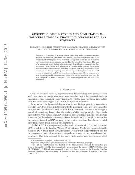 Pdf Geometric Combinatorics And Computational Molecular Biology