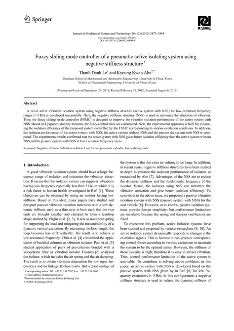 Pdf Fuzzy Sliding Mode Controller Of A Pneumatic Active Isolating