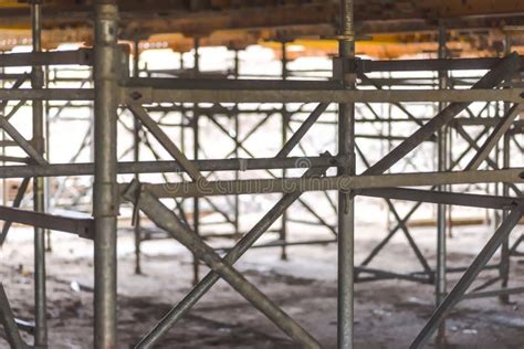A Forest Of Steel Scaffolding On A Bridge Construction Site Stock Image Image Of Concrete