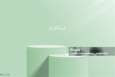 모형을 위한 최소한의 벽 장면 추상적인 단계는 3d 벽 방에서 현실적인 녹색 3d 실린더 연단 받침대입니다 쇼 제품 쇼케이스를