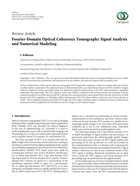 Pdf Fourier Domain Optical Coherence Tomography Signal Analysis And