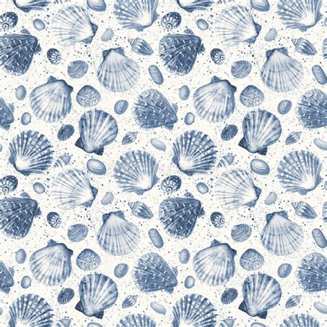 Seamless Blue Pattern Shells Stock Illustrations 3170 Seamless Blue Pattern Shells Stock