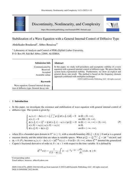 Pdf Stabilization Of A Wave Equation With A General Internal Control