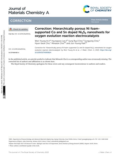 Pdf Correction Hierarchically Porous Ni Foam Supported Co And Sn Doped Ni 3 S 2 Nanosheets