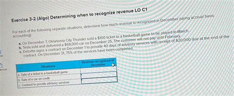 Solved Algo Determining When To Recognize Revenue Lo C1 For Each Of The Following Separate