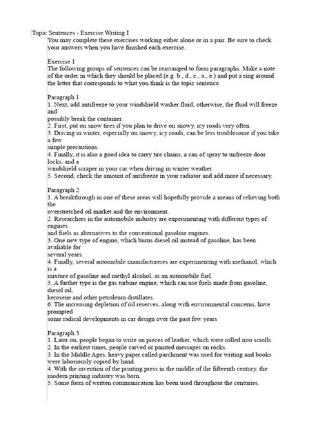 Writing Topic Sentence Exercises Pdf Methanol Gasoline
