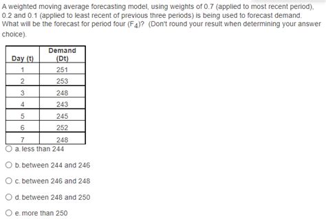 solved a weighted moving average forecasting model using