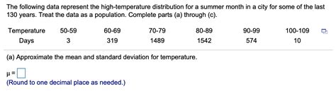 Solved The Following Data Represent The High Temperature