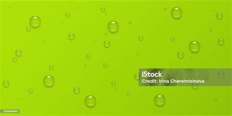 녹색 배경에 결로 물방울 자연 표면에 빛이 반사되는 빗방울 추상적인 젖은 질감 순수한 아쿠아 얼룩 패턴 사실적인 벡터 그림 3차원 형태에 대한 스톡 벡터 아트 및 기타