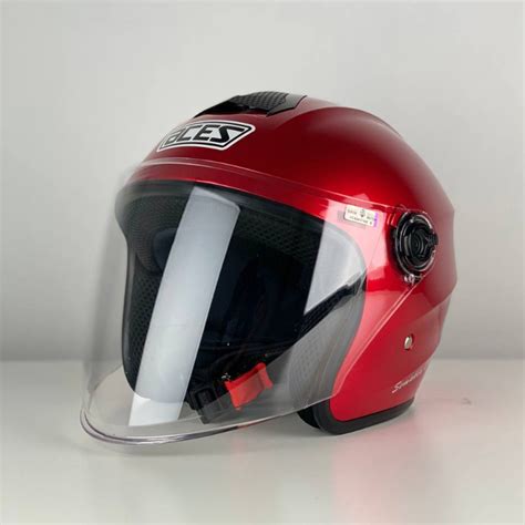 Aces R1 Red Open Face Helmet With Siap Clear Visor Topi Keledar