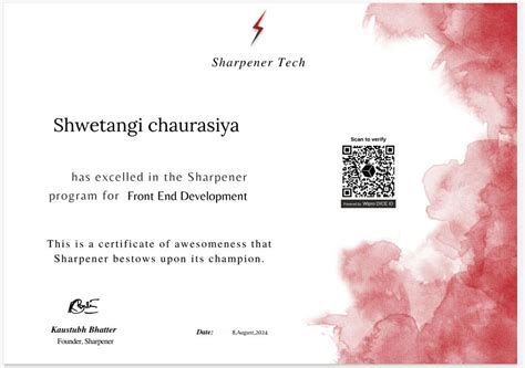 shwetangi chaurasia on linkedin completed frontend development from