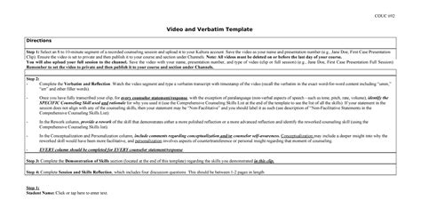 Practicum Video Verbatim Template For Counseling Skills Analysis Studocu