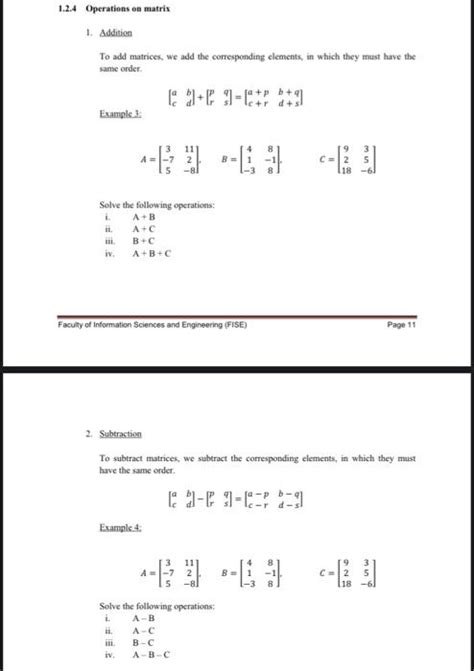 Solved Operations En Matrix Addition To Add Matrices Chegg