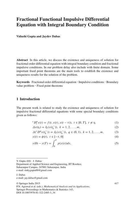 Pdf Fractional Functional Impulsive Differential Equation With