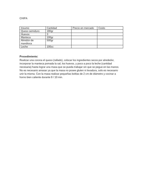 Receta De Chipa Ingredientes Y Procedimiento Pdf