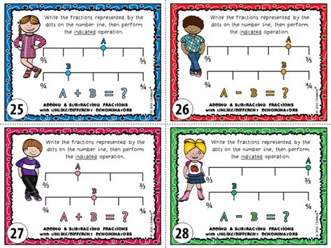 Adding And Subtracting Fractions With Unlike Denominators Task Cards 48 Cards