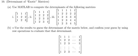 Solved 10 Determinant Of Exotic” Matrices A Use Matlab
