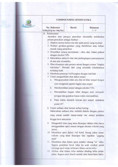 Contoh Obat Sitostatika 62452 Sop Compounding Sitostatika