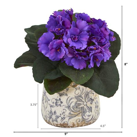 8” African Violet Artificial Plant In Floral Design Vase Set Of 2
