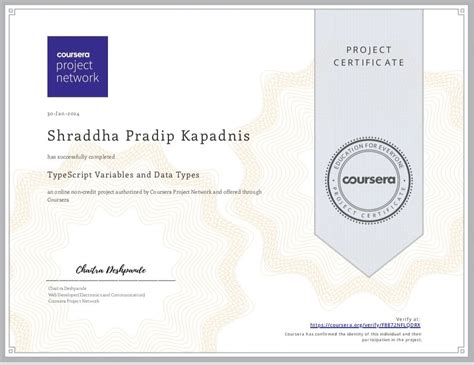 Certificate Of Typescript Variables And Data Types Shraddha Kapadnis